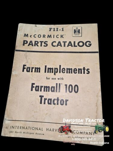 IH McCormick Farmall 100 Tractor "FARM IMPLEMENTS" Parts Catalog plow ...